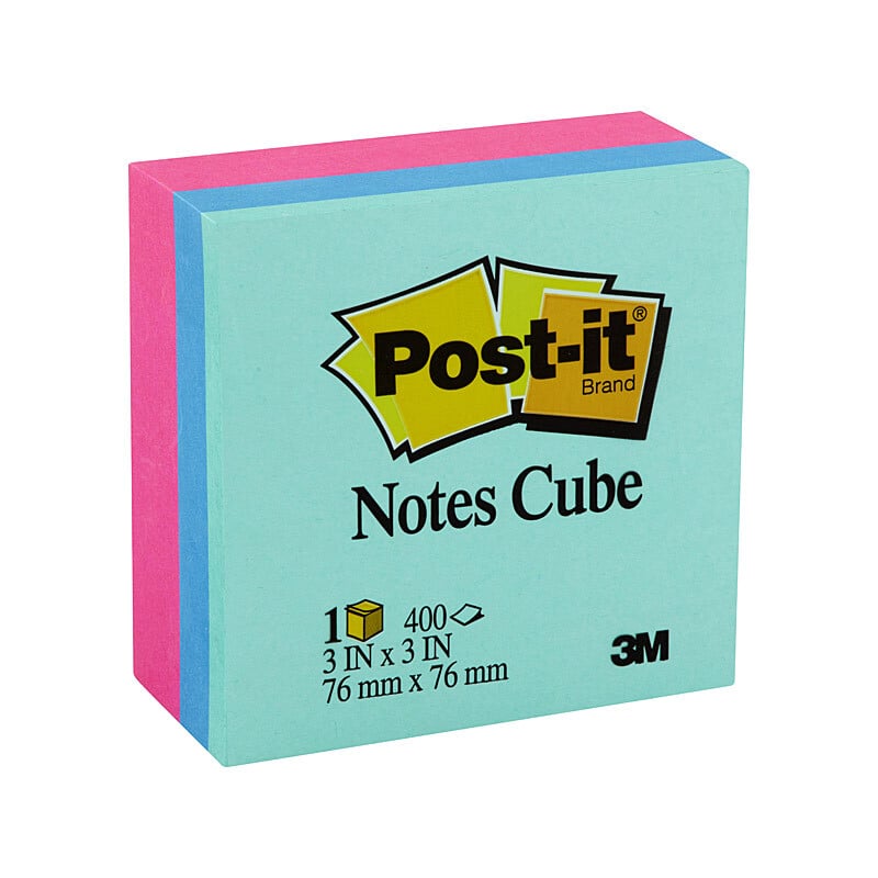 Post-it Original Sticky Notes Cube, Assorted Colors, 76 x 76mm, 400 ...