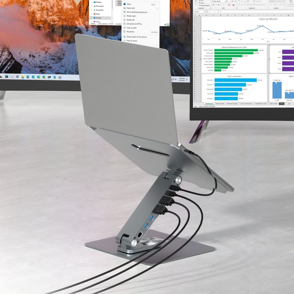 Adjustable Aluminium Laptop Stand with 6-Port USB-C Docking Station ...