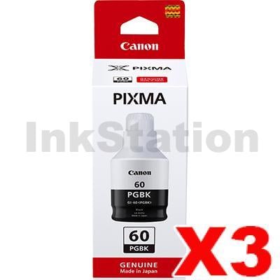 Canon 3 x Genuine GI60PGBK Black Ink Bottle - 6,000 pages - Ink ...