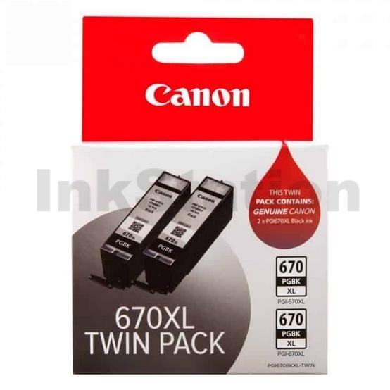 Canon Genuine PGI-670XLBK Black High Yield Inkjet Cartridge Twin Pack ...