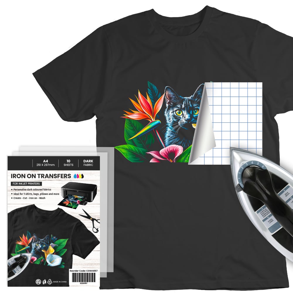 10 sheets Dark Fabric T-shirt Iron-on Transfer Paper A4 Size for Inkjet ...