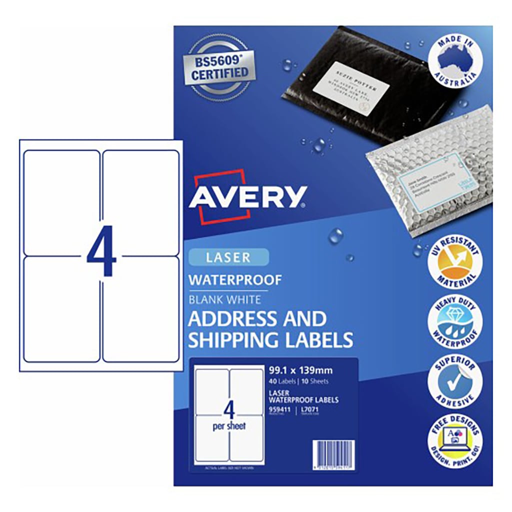 Avery #959411 Waterproof Laser Shipping Labels 4UP 139 x 99.1 mm ...