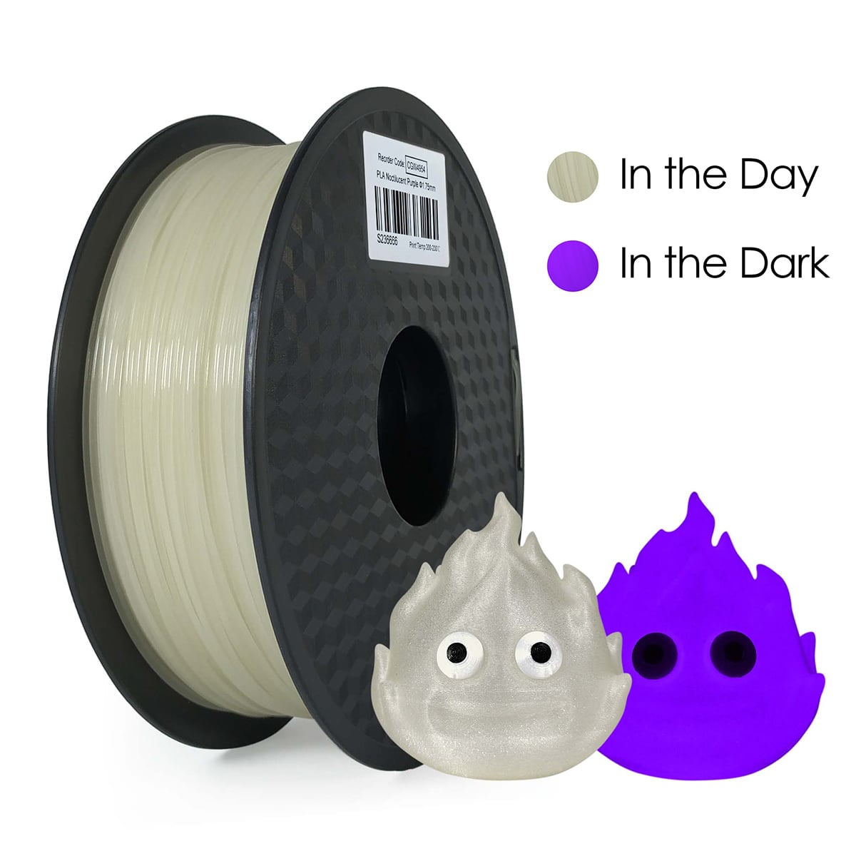1 x Glow-In-Dark PLA 3D Filament 1.75mm Noctilucent White to Purple ...