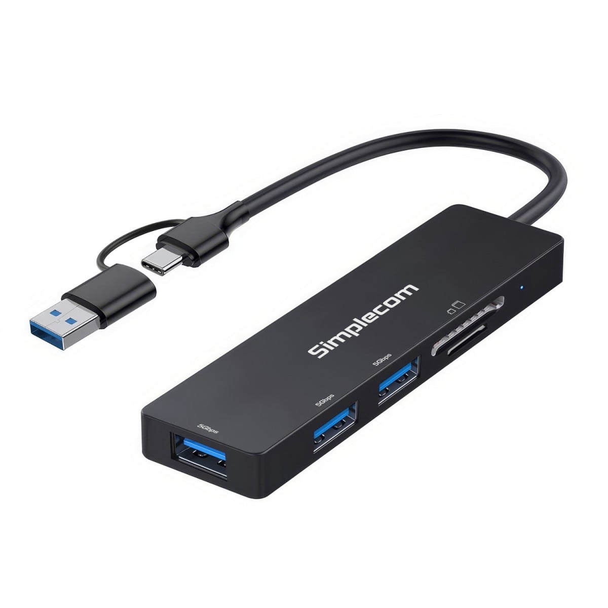 Simplecom CH365C SuperSpeed 3-Port USB Hub with SD MicroSD Card Reader ...
