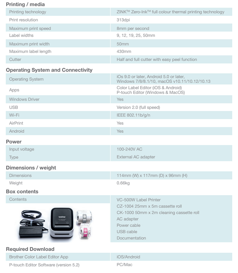 Brother VC-500W Versatile Compact Color Label and Photo Printer with ...