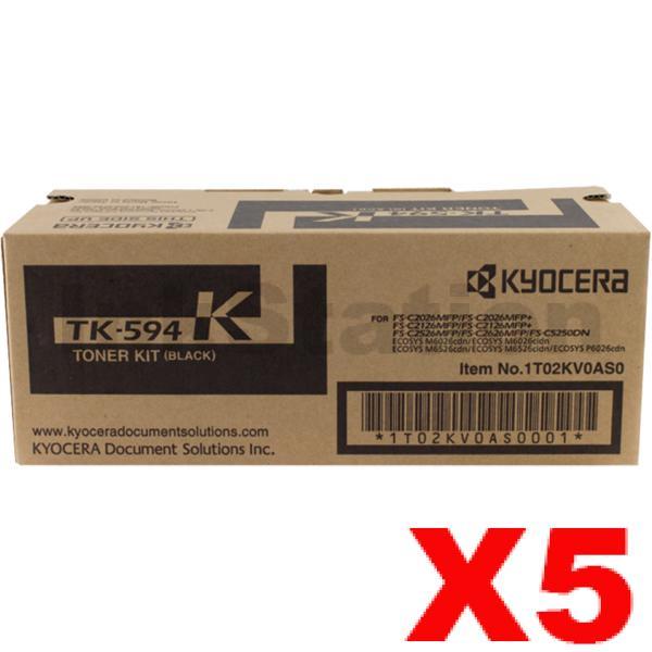 Kyocera 5 x Genuine TK-594K Black Toner Cartridge FS-C2026MFP, FS-C2126MFP, FS-C2526MFP, FS ...