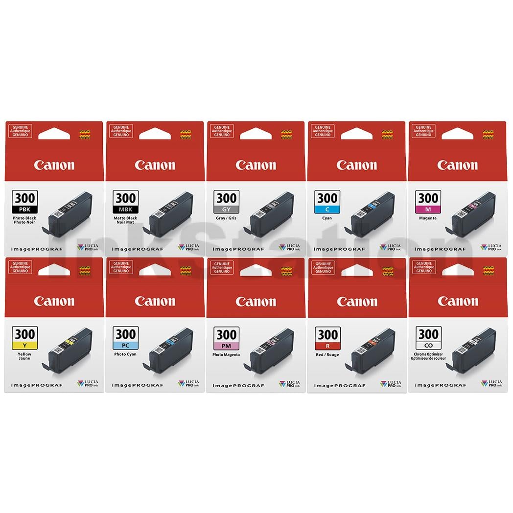 Canon 10 Pack Genuine PFI-300 Ink Cartridges Combo [1PBK,1MBK,1C,1M,1Y ...