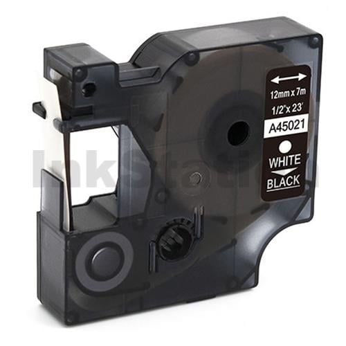 Dymo SD45021 / S0720610 Compatible 12mm White Text on Black Label ...