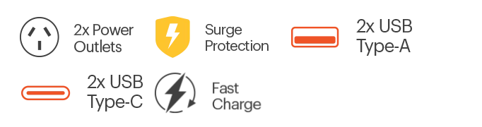 Jackson 2 Outlet Power Hub with 2 X USB-A + 2 X USB-C Fast Charge Ports ...