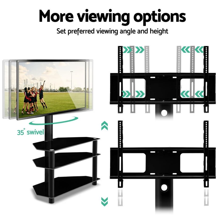 3 Tier TV Floor Stand with 35 Degree Swivel Bracket Shelf Mount for 32 ...