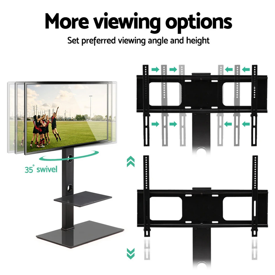2 Tier TV Floor Stand with Bracket Shelf Mount with Adjustable Heights ...