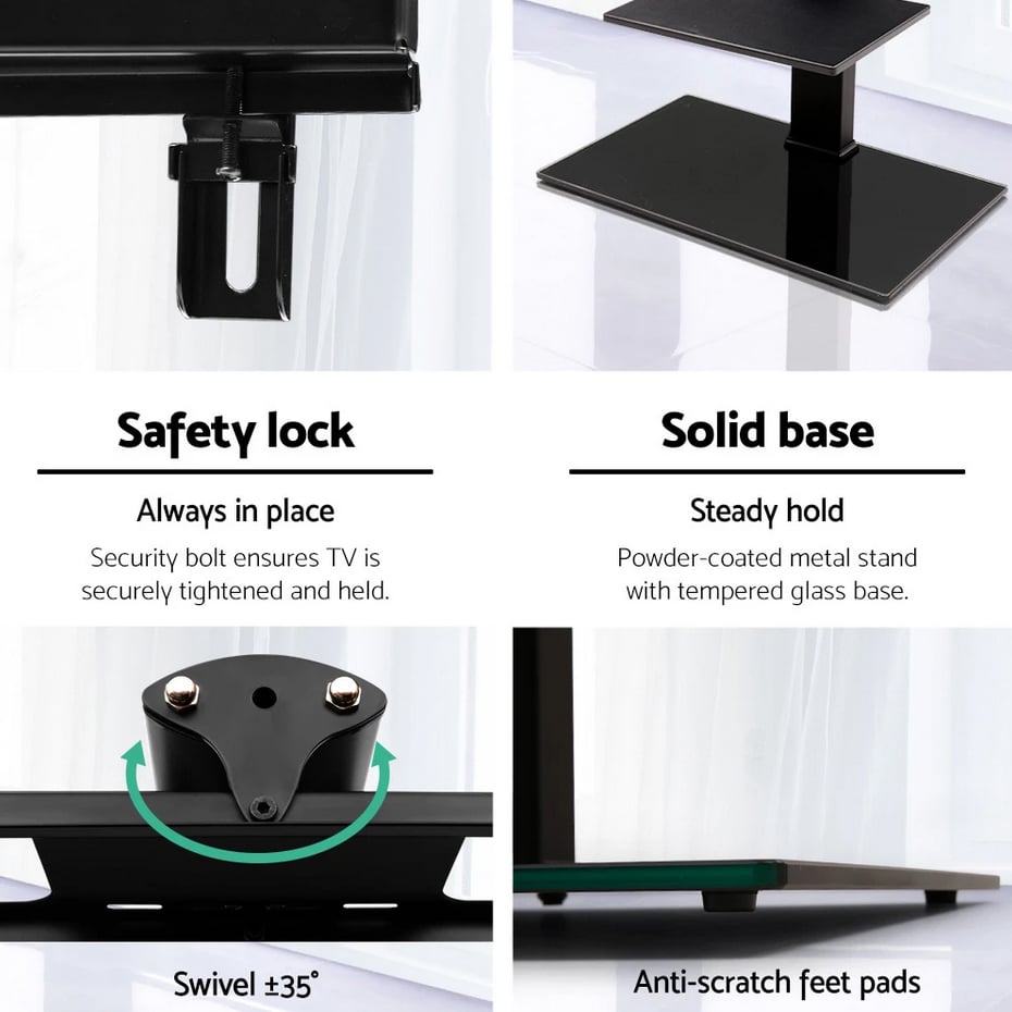 2 Tier TV Floor Stand with Bracket Shelf Mount with Adjustable Heights ...