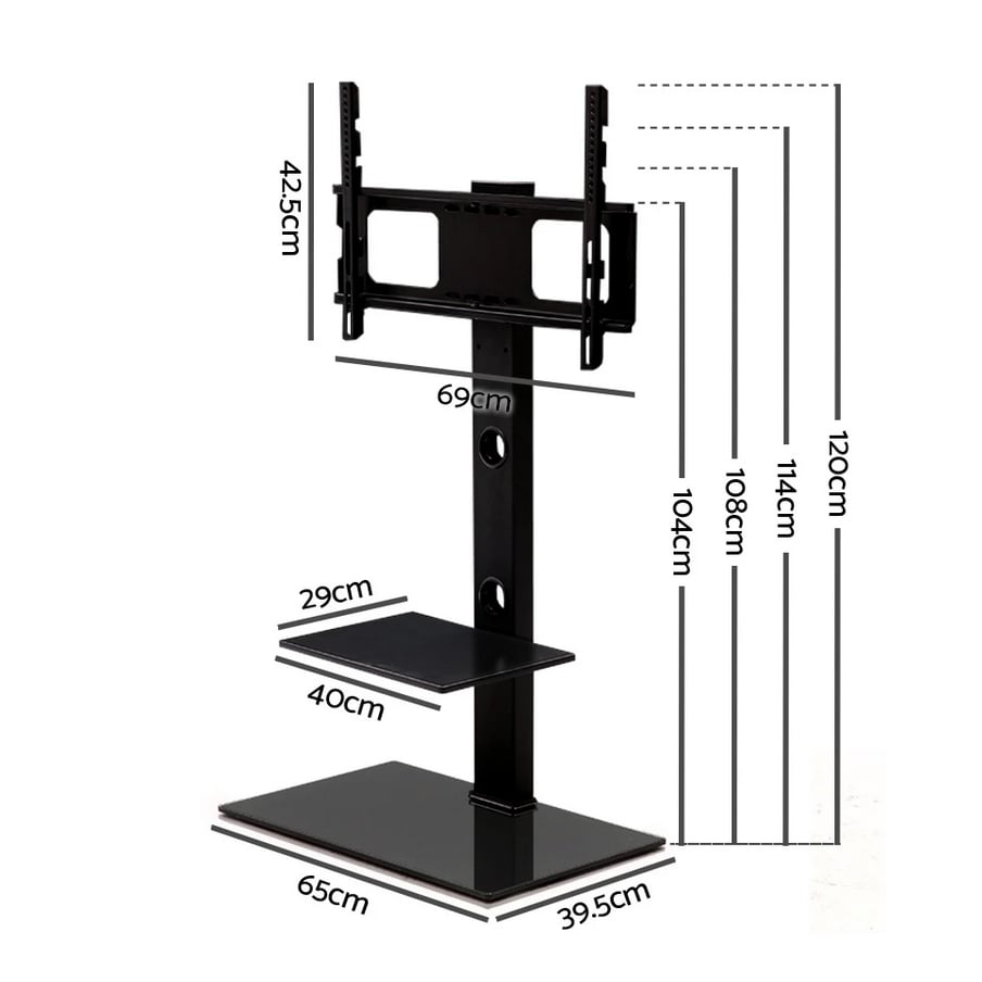 2 Tier TV Floor Stand with Bracket Shelf Mount with Adjustable Heights ...