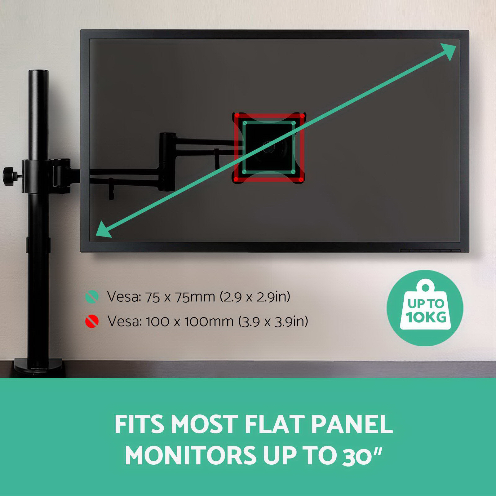 Monitor Desk Mount Bracket with Single Arm Black for 10-30 Inch Monitor ...