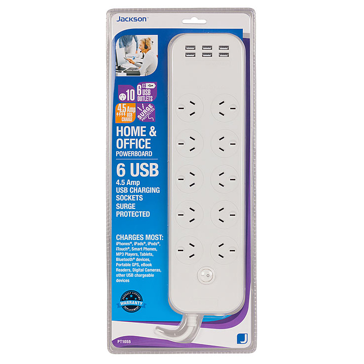 Jackson 1RU 6 Outlet 19 inch Rack Mounted Surge Protected Powerboard ...