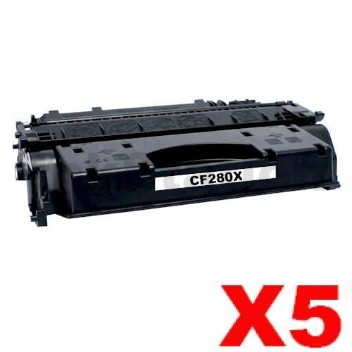 HP 5 x CF280X (80X) Compatible Black Toner Cartridge - 6,900 Pages ...