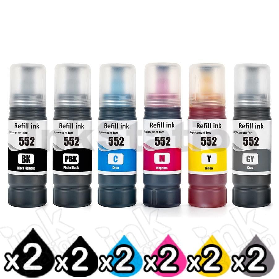 Epson 12-Pack Compatible T552 EcoTank Ink Bottle Combo [2BK,2PBK,2C,2M ...
