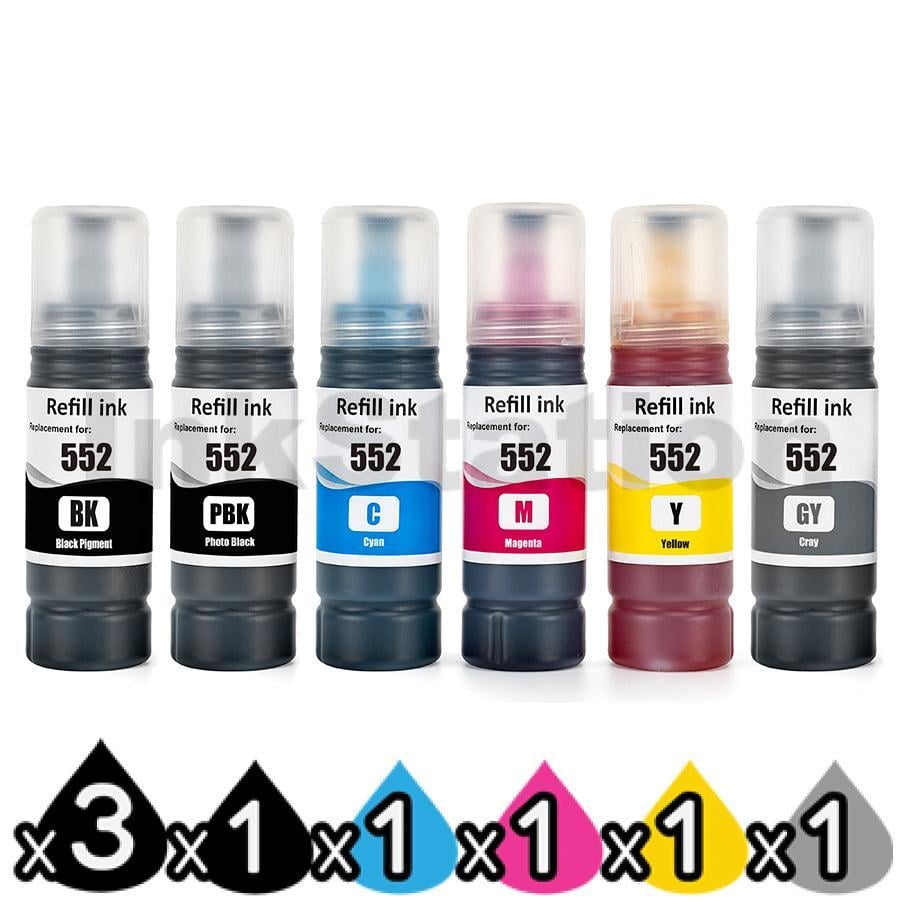 Epson 8-Pack Compatible T552 EcoTank Ink Bottle Combo [3BK,1PBK,1C,1M ...