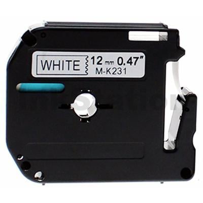 Brother Compatible M-K231 12mm Black Text on White Tape - 8 meters - P ...