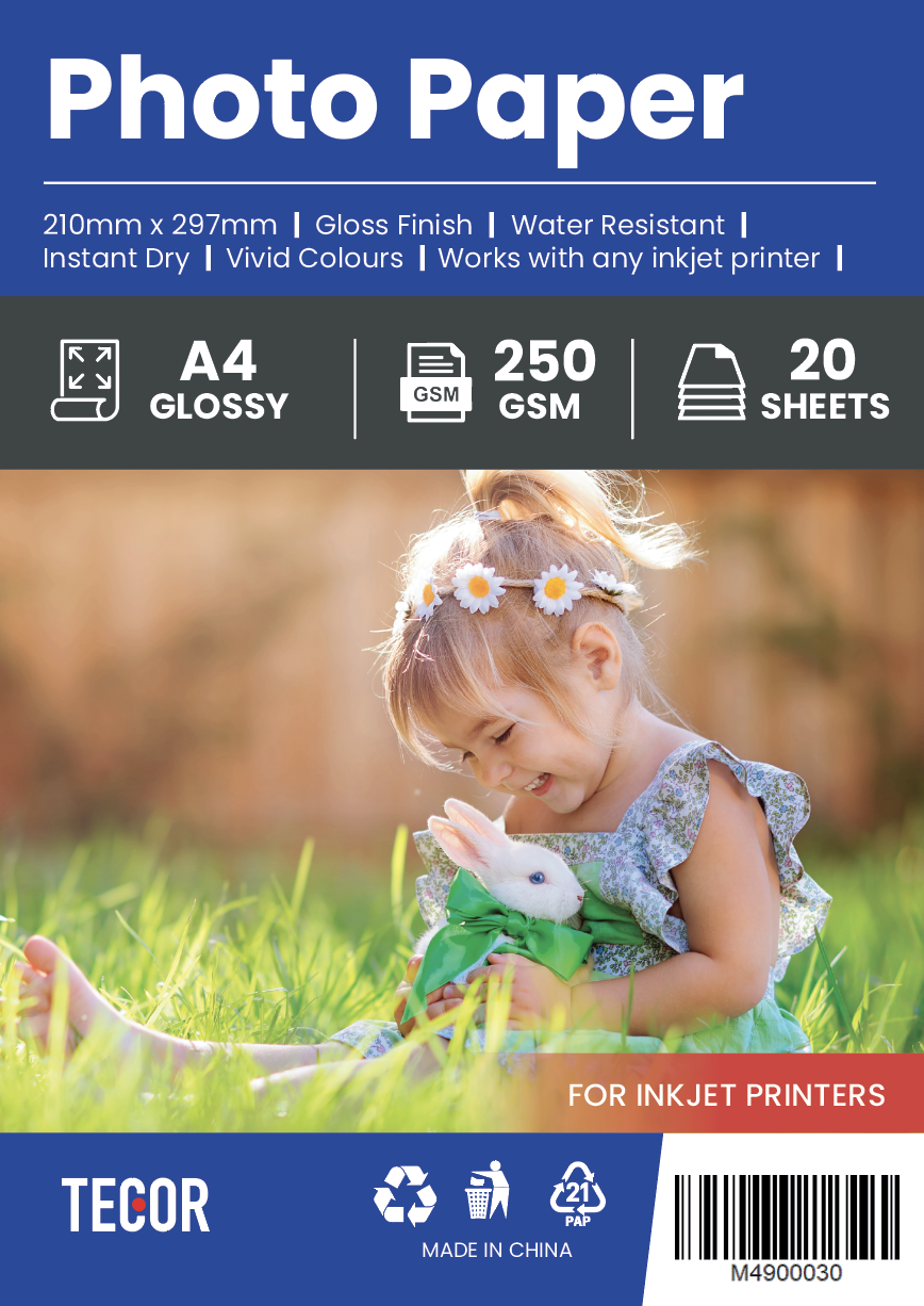 Glossy Cast Coated Photo Paper 250GSM A4 Size for Inkjet Printers - 20 ...