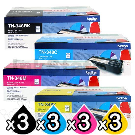 Brother 3 Sets of 4-Pack Genuine TN-348 Toner Combo [3BK,3C,3M,3Y ...