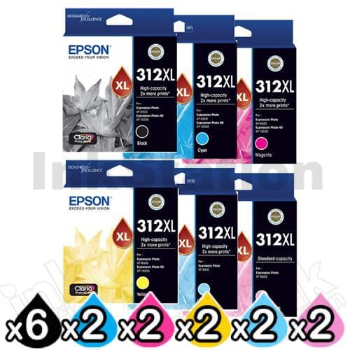 Epson 16 Pack 312XL Genuine High Yield Inkjet Cartridge Combo [6BK,2C ...