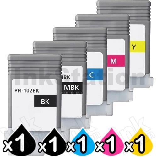 Canon 5 Pack Compatible PFI-102 Ink Cartridge Combo [1BK,1MBK,1C,1M,1Y ...