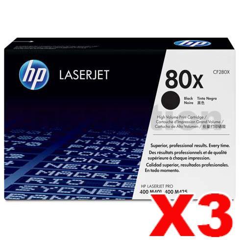 HP 3 x CF280X (80X) Genuine Black Toner Cartridge - 6,900 Pages - Toner ...