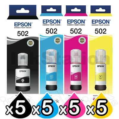 Epson 20-Pack Genuine T502 EcoTank Ink Bottles [5BK+5C+5M+5Y] - Ink ...