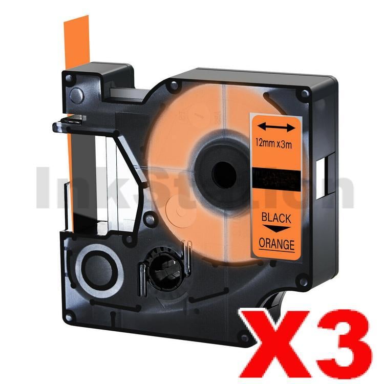 Dymo 3 x SD1978367 Compatible 12mm x 3m Black On Orange D1 Durable ...