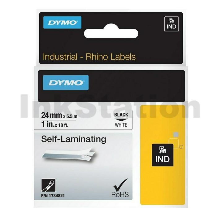Dymo 1734821 Genuine 24mm Black Text on White Self-Laminating Vinyl ...