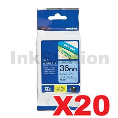 Brother 20 x Genuine TZe-561 36mm Black Text on Blue Laminated Tape - 8 ...