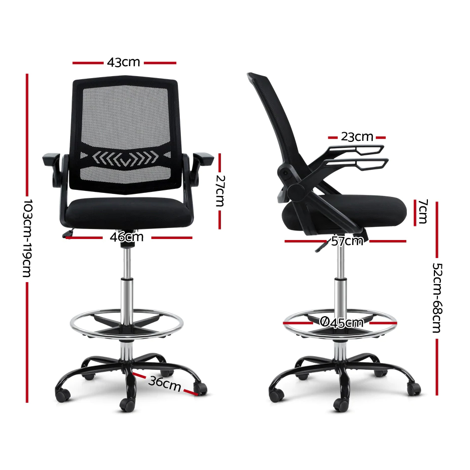 Office Chair Drafting Stool with Mesh & Flip Up Armrest - Black - Ink ...