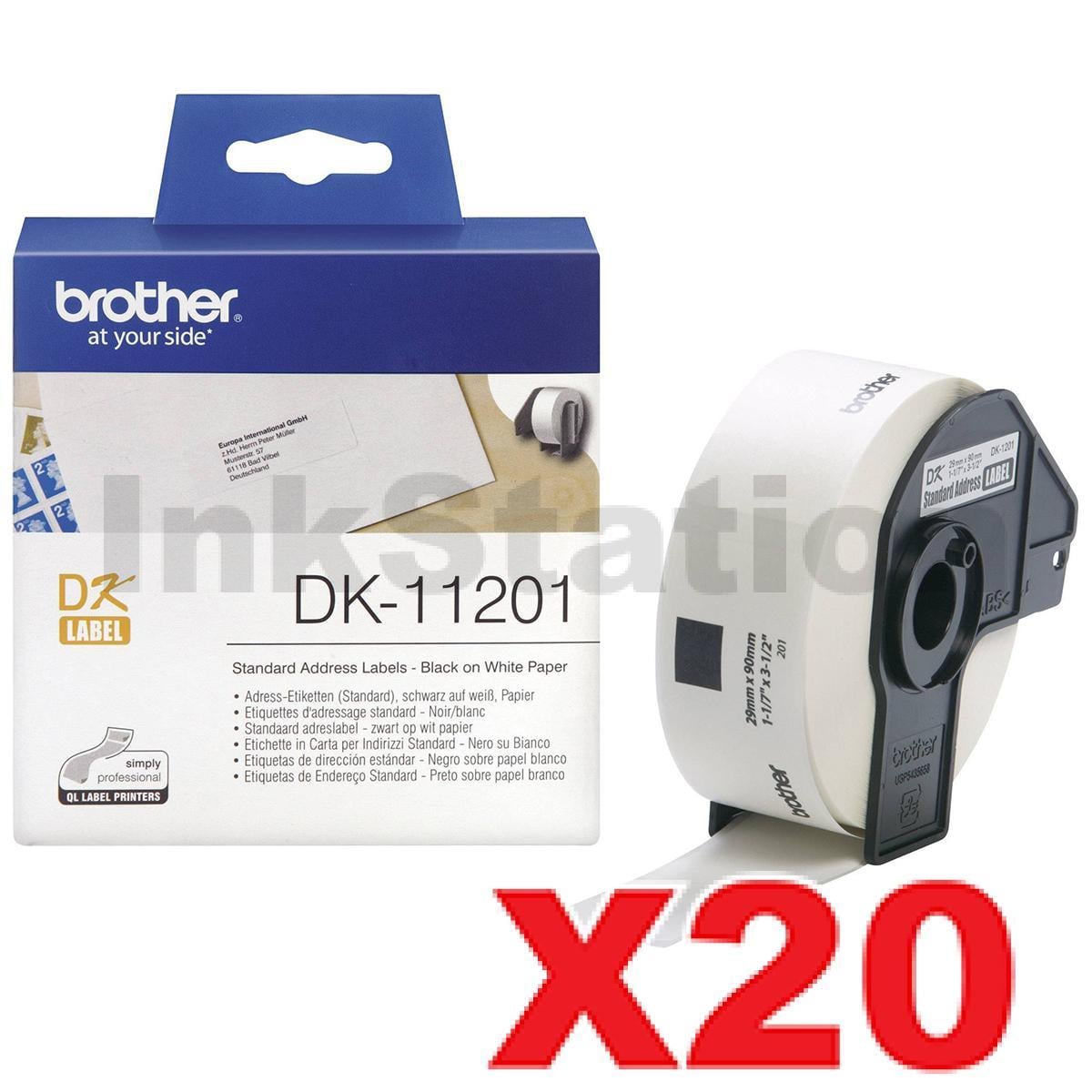 Brother 20 x Genuine DK-11201 Black Text on White 29mm x 90mm Die-Cut ...