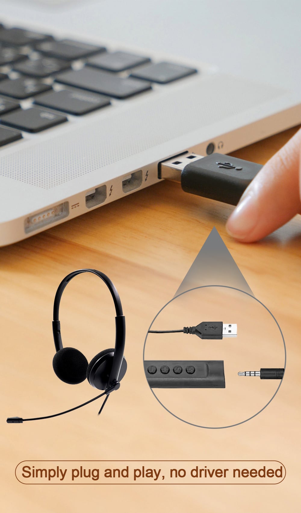 Office Computer Headset USB and 3.5mm with Built-in Microphone Black ...