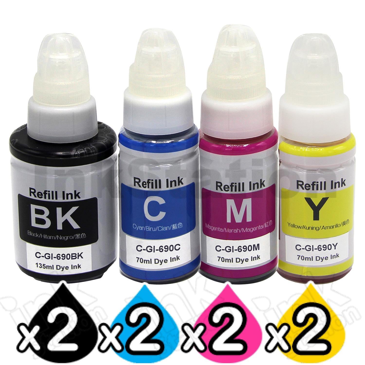 Canon 8-Pack Compatible GI690 Ink Bottles [2BK+2C+2M+2Y] - Ink ...