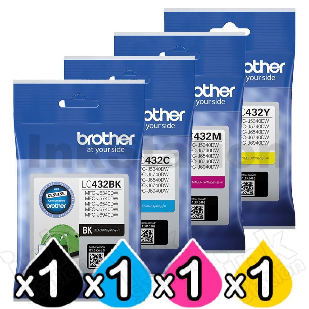 Brother 4 Pack Genuine LC-432 Ink Cartridges Combo [1BK, 1C, 1M, 1Y ...