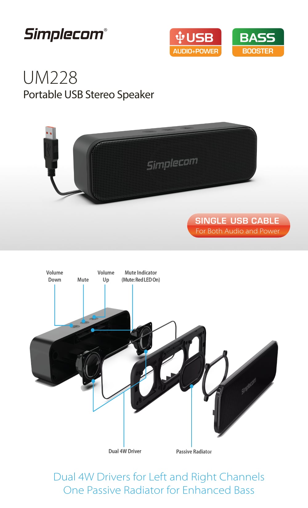 Simplecom Portable USB Stereo Soundbar Speaker Plug and Play with ...