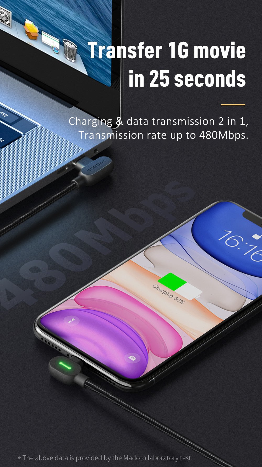 USB-C to Lightning Fast Charging Nylon Braided Cable for iPhones with ...