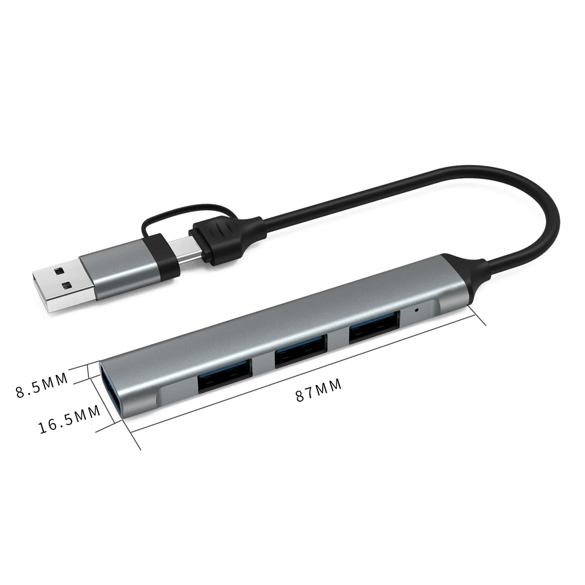 4-In-1 USB Hub Adapter USB-C to USB 3.0 x1 + USB 2.0 x3 with USB-A ...