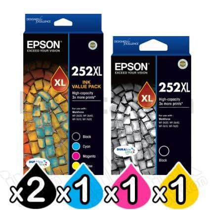 Epson 5 Pack 252XL Genuine Ink Cartridge [C13T253692+C13T253192] [2BK ...