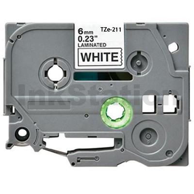 Brother TZe-211 Compatible 6mm Black Text on White Laminated Tape - 8 ...