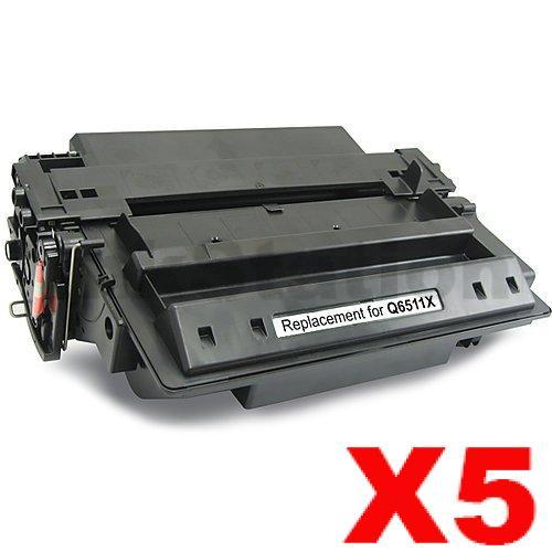 HP 5 x Q6511X (11X) Compatible Black Toner Cartridge - 12,000 Pages ...
