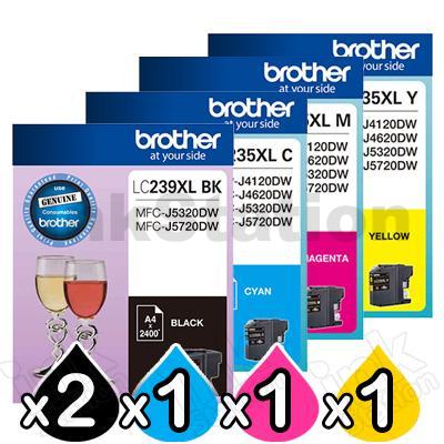 Brother 5 Pack Genuine LC-239XL/LC-235XL High Yield Ink Combo [2BK,1C ...