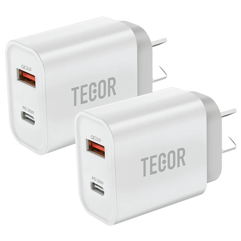 20W Dual Port USB Fast Charger USB-C & USB-A Power Adapter PD QC 3.0 ...