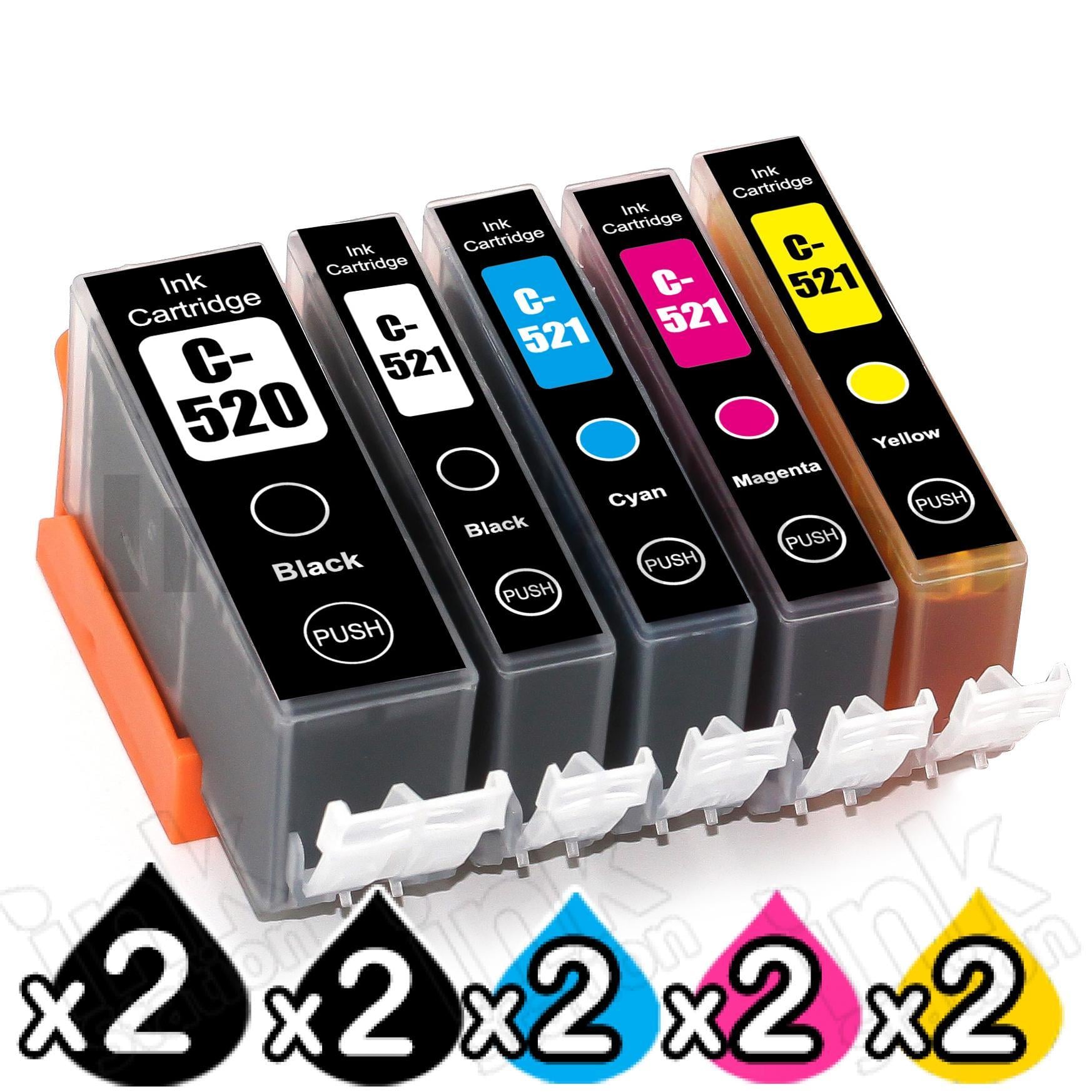 Canon 10-Pack PGI-520, CLI-521BK,CMY Compatible Inkjet (with Chip) [2BK ...