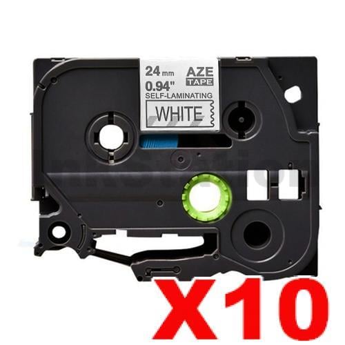 Brother 10 x Compatible TZe-SL251 24mm Black Text on White Self ...