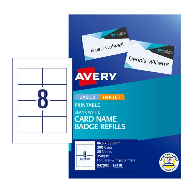 Avery #980040 Fabric Laser Name Badge Labels 10UP 88mm x 52mm - L7427 ...
