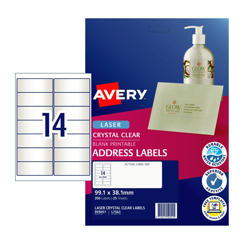 Avery #959051 Crystal Clear Laser Address Labels 14UP 99.1 x 38.1mm ...