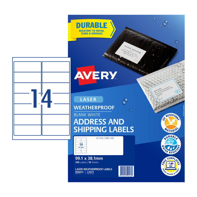 Avery #959411 Weatherproof Laser Shipping Labels 4UP 139 x 99.1 mm ...